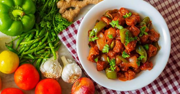 Try this soy chunks fry that looks and tastes like spicy beef fry ...